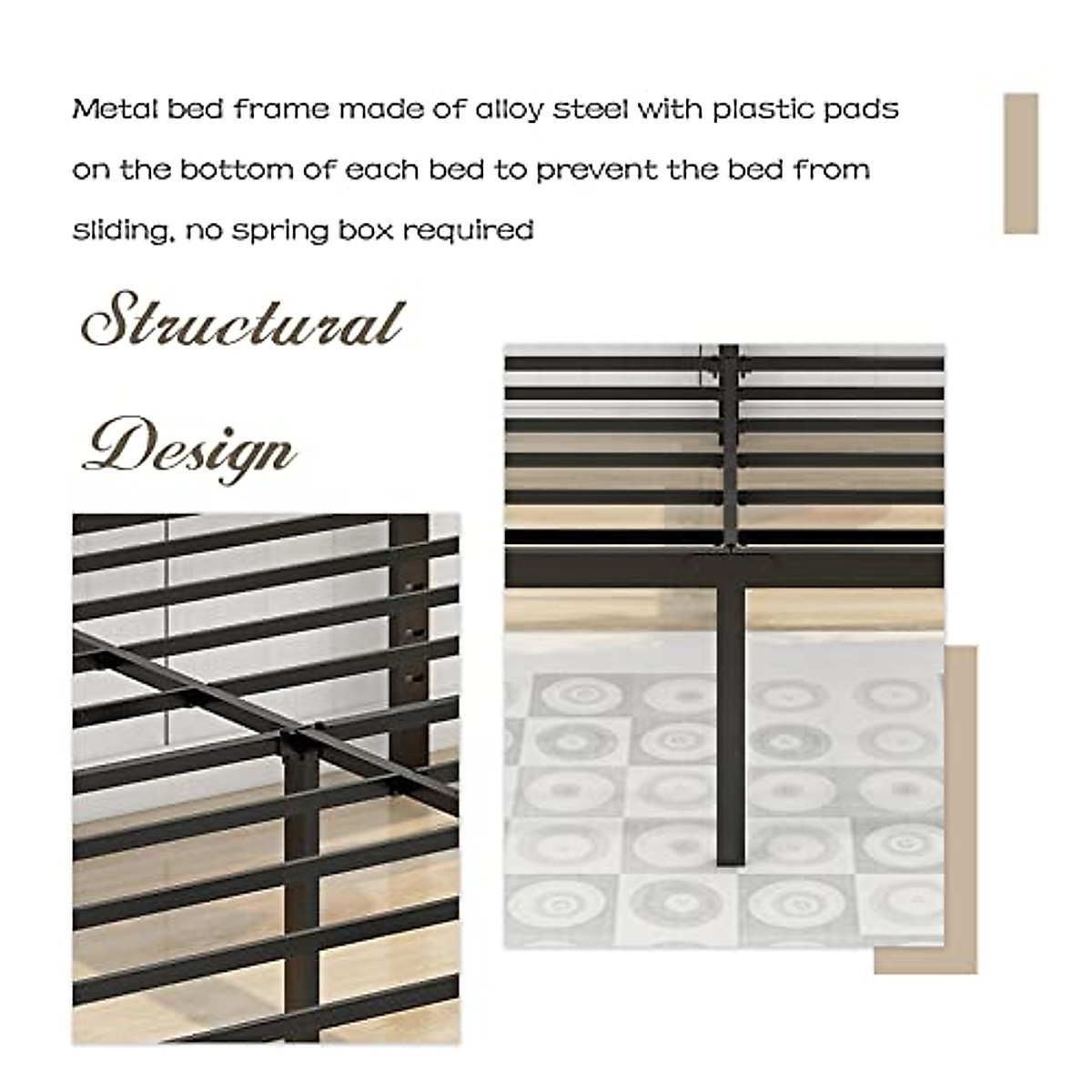 alazyhome 18 Inch Metal California King Size Bed Frame Heavy Duty Platform Noise Free Steel Slat Support Easy Assembly Noise Free No Box Spring Required Black