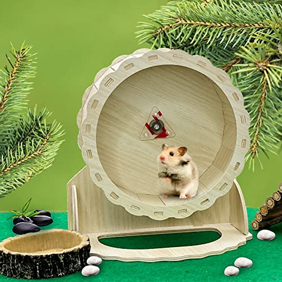 BNOSDM Wooden Hamster Exercise Wheel Silent Hamster Running Wheels with Stand Adjustable Quiet Small Animal Wheel Spinner Toy for Syrian Hamster Gerbil Mice Rat Hedgehogs (9 inch)