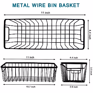 Farmhouse Metal Wire Bin Basket with Wall Mount - Small, 4 Pack - Portable Hanging Wall Basket, Rustic Home Storage Organizer for Cabinets, Pantry, Closets, Bathroom, Kitchen,Bedroom(Black)