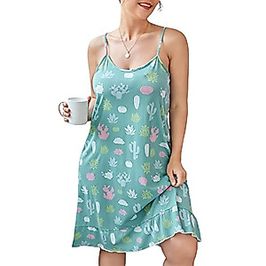 Floerns Women's Cute Printed Plus Size Nightgown Ruffle Hem Cami Sleepwear Loungewear Green 5XL