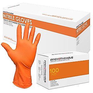 INNOVATIVE HAUS Heavy Duty Nitrile Gloves. Orange 8 Mil. Shop Gloves Mechanic Disposable. Mechanic Rubber Gloves Disposable. Large. Pack of 1000