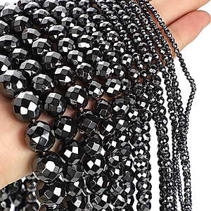 NHBT YU Natural Stone Beads Cut Angle Black Hematite Round Loose Beads for Jewelry Making Needlework Bracelet DIY 2-12 MM T87 (Color : H8466, Item Diameter : 4mm About 100 pcs)