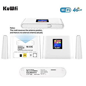 KuWFi 4G LTE Router with SIM Card Slot, Mobile WiFi Hotspot with LCD Display RJ45 | Support T-Mobile and AT&T | 150Mbps Wireless Connect up to 10 Devices(Built-in Antenna, No External)