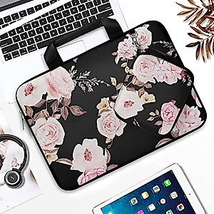 MOSISO Laptop Sleeve Compatible with MacBook Air/Pro, 13-13.3 inch Notebook,Compatible with MacBook Pro 14 inch 2023-2021 A2779 M2 A2442 M1, Peony Neoprene Briefcase Carrying Bag with Small Case,Black