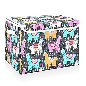 CaTaKu Cute Animals Llama Storage Bins with Lids Fabric Large Storage Container Cube Basket with Handle Decorative Storage Boxes for Organizing Clothes Shelves