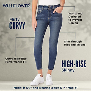 WallFlower Women's Flirty Curvy Skinny High Rise Insta Stretch Juniors Jeans (Standard and Plus), Pia, 11