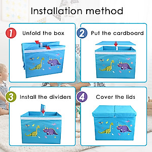 GOLDGE Two Pcs Toy Chest for Boys Girls 18x16x14 Inch, Baby Shark, Collapsible Dinosaur Toy Box with Lid, Blue, Kids Toy Box for Boys Girls