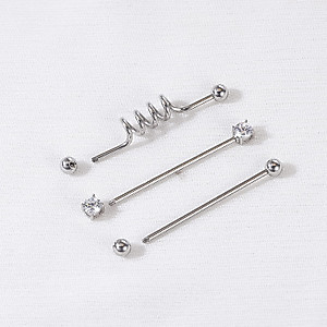 BodyAce 14G Crystal Long Industrial Earrings, Surgical Steel Industrial Bar Piercing Jewelry, Flexible Cartilage Earring Helix Conch Piercing Jewelry for Men Women 1 1/2"(38mm) (C:20pcs)