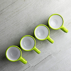 City to Cottage Handmade Lime Green and White Polka Dot Ceramic 2oz/60ml | Espresso Cup Set of 4, Unique Designer Pottery for Coffee Lovers