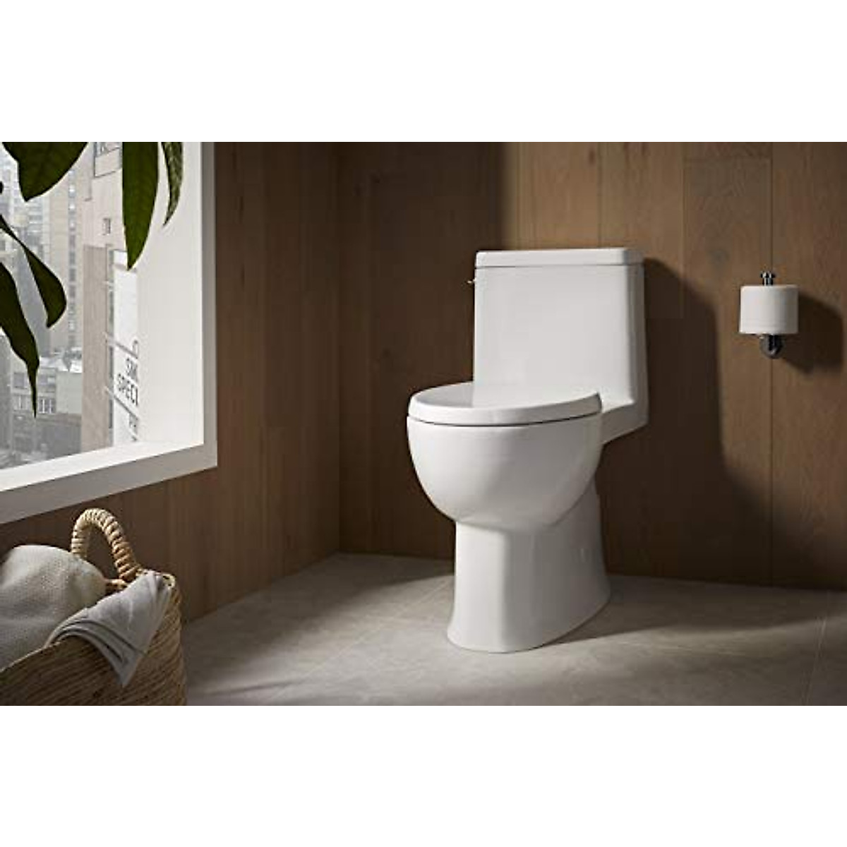 KOHLER 78080-0 Reach Comfort Height Chair Height One-Piece Compact Elongated Toilet with Skirted Trapway, Left-Hand Trip Lever, 1.28 GPF