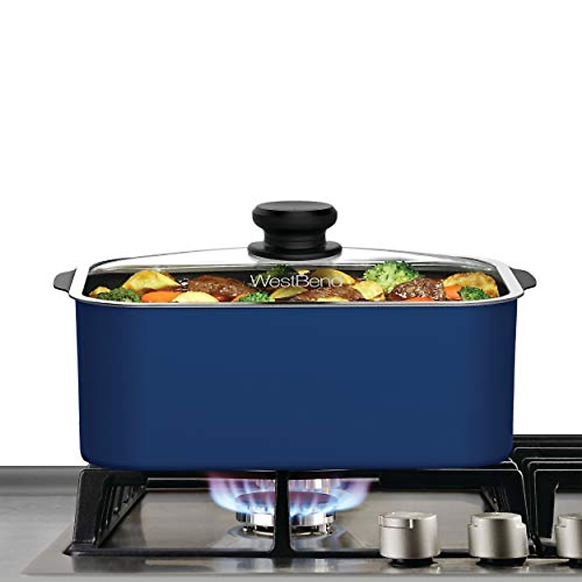 West Bend 87905B Slow Cooker Large Capacity Non-stick Variable Temperature Control Includes Travel Lid and Thermal Carrying Case, 5-Quart, Blue