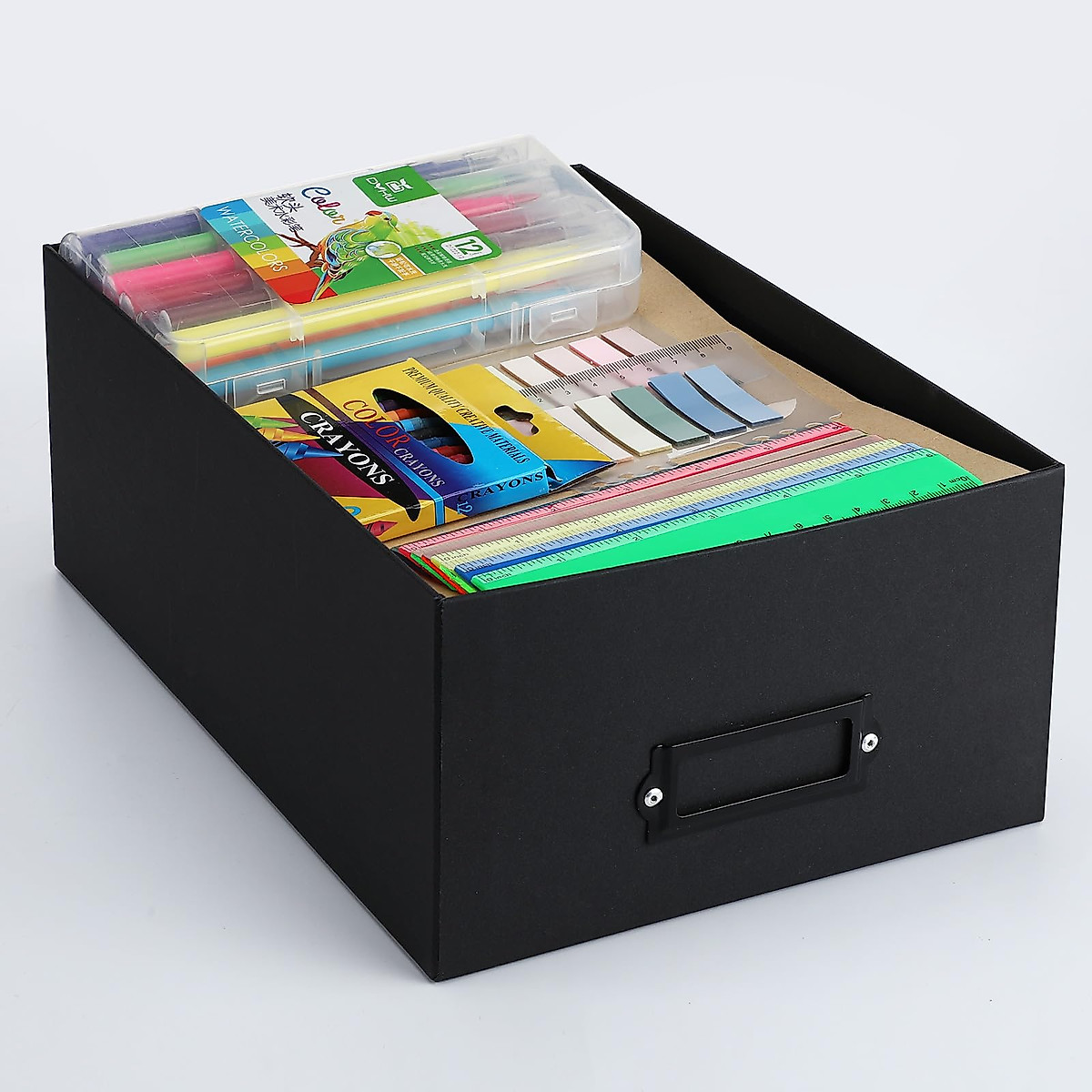 Teling 12 Pack Photo Storage Boxes Nesting Picture Organizers Bulk Scrapbook Storage with Lids for Photos Toys Files Clothes (Black)