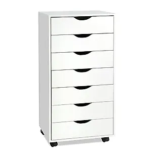 TUSY White 7-Drawer Dresser, Tall Chest of Drawers with Caster Wheels, Storage Cabinet for Bedroom, Living Room