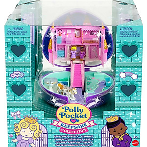 Polly Pocket Collector Compact with 2 Micro Dolls, 2 Animal Figures & Carriage Accessory, Heritage Keepsake Collection Starlight Castle, Collectible Toy