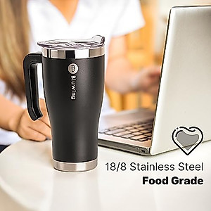 Bluwing 30 oz Tumbler with Handle-Travel Coffee Mug with Spill Proof Lid, Double Wall Vacuum Insulated Tumbler Cups for Women and Men（Black）