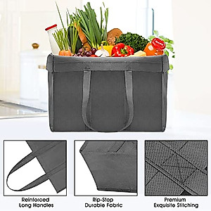 WISELIFE Reusable Grocery Shopping Bags 10 Pack Large Foldable Tote Bags Bulk, Eco Produce Bags with Long Handle for Shopping Groceries Clothes (Dark Grey & Black)