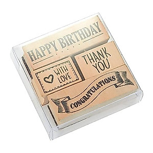 4-Piece Card Making Stamps Set - Wood Mounted Rubber Stamps for Card Making, DIY Crafts, Scrapbooking - Happy Birthday, Thank You, Congratulations, with Love