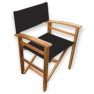 Patio Wise Classic Wooden Folding Director's Chair, 18-Inch Foldable Indoor/Outdoor Seat, Collapsible & Portable Style, 23.5" L x 20" W x 33.5" H, Wood Frame & Arms, Heavy-Duty Black Canvas