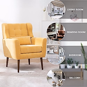 Lefosure Modern Accent Chairs,Upholstered Arm Chairs with Pillow,Mid Century Sofa Chairs with Chenille Fabric,Comfy Reading Chair for Living Room,Bedroom (Yellow, Set of 2)