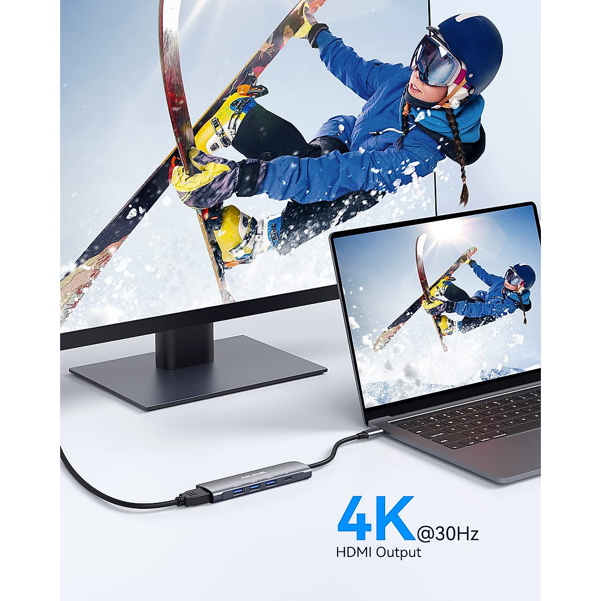 USB C Hub, ABLEWE USB C to HDMI Multiport Adapter, Thunderbolt 3 to HDMI Hub with 4K HDMI, 3*USB 3.0 and 100W PD Charging Adapter for MacBook Pro/Air 2020, iPad Pro/Chromebook/Pixelbook/XPS/Surface