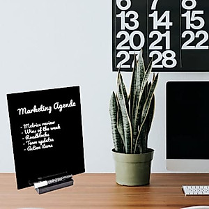 FRESH LOGIC Black Acrylic Dry Erase Board with Stand - 10"x12" Desk Whiteboard with Marker - Black Board Chalk Board to Do List Small White Board Erasable - Blackboard for Home Office School