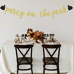 Party On The Peak Banner, Mountain Wedding Bachelorette Decorations, Cabin Bridal Shower Engagement Party Garland Bunting Sign Supplies, Pre-Assembled (Gold Glitter)