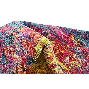 Unique Loom Estrella Collection Abstract, Gradient, Modern, Sunburst, Distressed Area Rug, 6 x 9 ft, Multi/Navy Blue