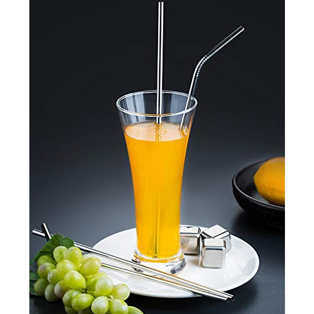 Sunwinc Reusable Metal Straws in Bulk 100 Pieces,8.5'' x 6mm Stainless Steel Straws for 20oz 30oz Tumbler Yeti Cup,Curved Bent Metal Drinking Straws Bulk For Wholesale (100pcs All Bent -8.5" Silver)