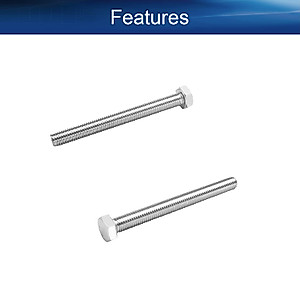 Bettomshin 4Pcs M10 x 100mm Hex Bolts, 304 Stainless Steel 1.5mm Thread Pitch Fully Threaded Metric Hex Head Screw Bolts, Hexagon Screw Bolt, Hex Tap Bolts, Silver (Overall Size 106.56x17x17mm)