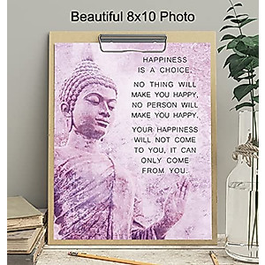 Buddhism Happiness Quote - Inspirational Saying Poster - Zen New Age Wall Art Decor - Home Decoration for Spa, Meditation Room, Yoga Studio - Gift for Women, Buddhist, Buddha Fan - Pink, Purple - 8x10