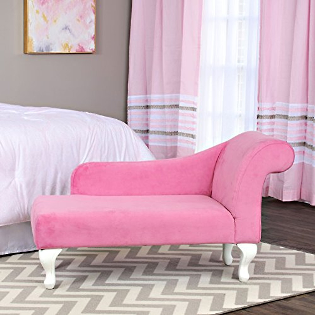 HomePop Youth Chaise Lounge, Pink Velvet