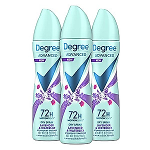 Degree Antiperspirant Deodorant Dry Spray 72-Hour Sweat and Odor Protection Lavender and Waterlily Deodorant Spray For Women With MotionSense Technology 3.8 oz 3 Count