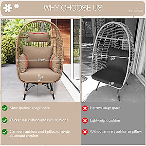 BULEXYARD Patio Wicker Stationary Egg Chair with Legs, Indoor Outdoor Oversized PE Rattan Egg Lounge Chairs for Garden, Backyard, Living Room, Bedroom(Brown/Brown, 2 Pcs)