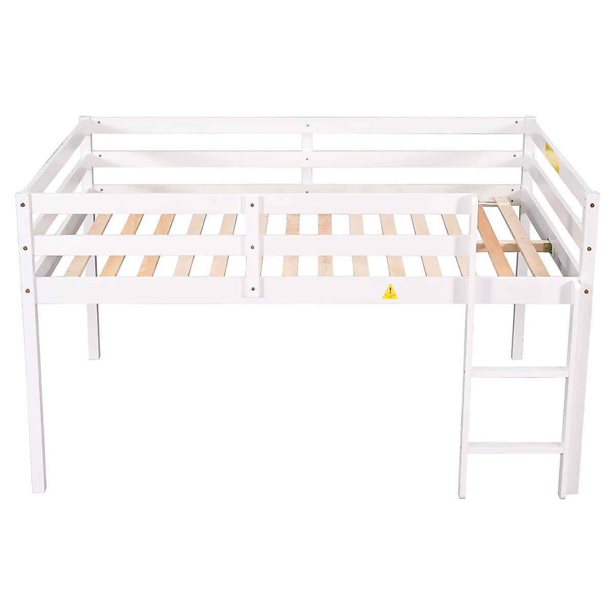 Harper & Bright Designs Low Loft Bed Full Size, Wood Loft Bed with Ladder, Full Loft Bed Frame with Safety Guardrail for Kids Teens Boys Girls (White, Space-Saving)