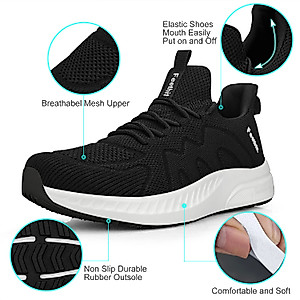 Feethit Mens Running Shoes Slip on Walking Tennis Shoes Lightweihgt Breathable Non Slip Fashion Sneakers for Work Gym Travel Black White 12