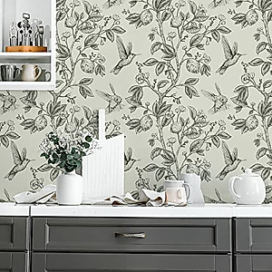 CHIHUT 17.7 inch × 236 inch Green Floral Peel and Stick Wallpaper Birds Self Adhesive Removable Wallpaper Waterproof Lemon Tree Floral Leaf Wall Decals Vinyl Prepasted for Bathroom Nursery Wall Decor