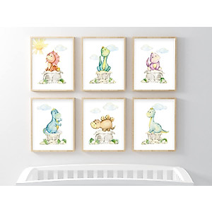 bumbleboo Dinosaur Nursery Wall Prints, Play Room Decoration For Boy, Nursery Wall Art, Nursery Room Decor, Dinosaur Room Decor For Boys, Unframed, Set of 6 Prints, 8x10