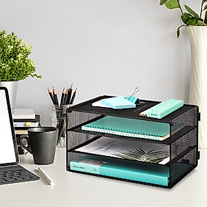 EASEPRES 5 Slot Desk Organizer Tray, Mesh File Paper Letter Tray Desktop Paper Sorter Literature Organizer Rack for Home, Office, or School, Black