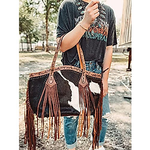 American Darling Tooled Double Strap Tote with Fringe ADBGI159B