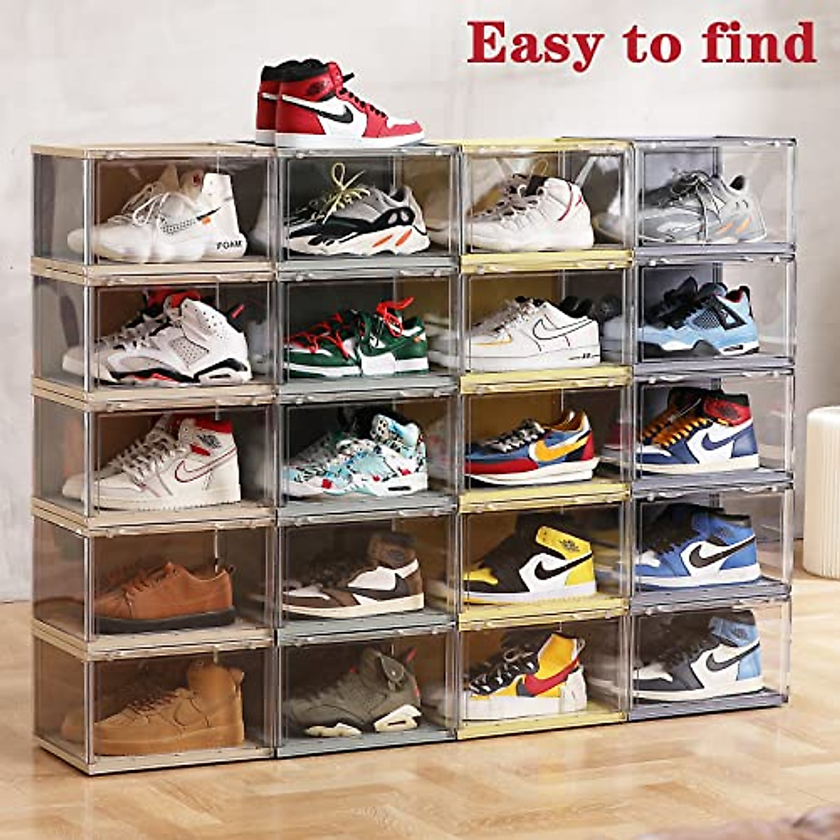 W XUEXIEWU K.T.Z Shoe Boxes，Clear Plastic Shoe Box，Sports Shoe Storage Box， Magnetic Side Open Stackable Shoe Box（Khaki 1PCS）