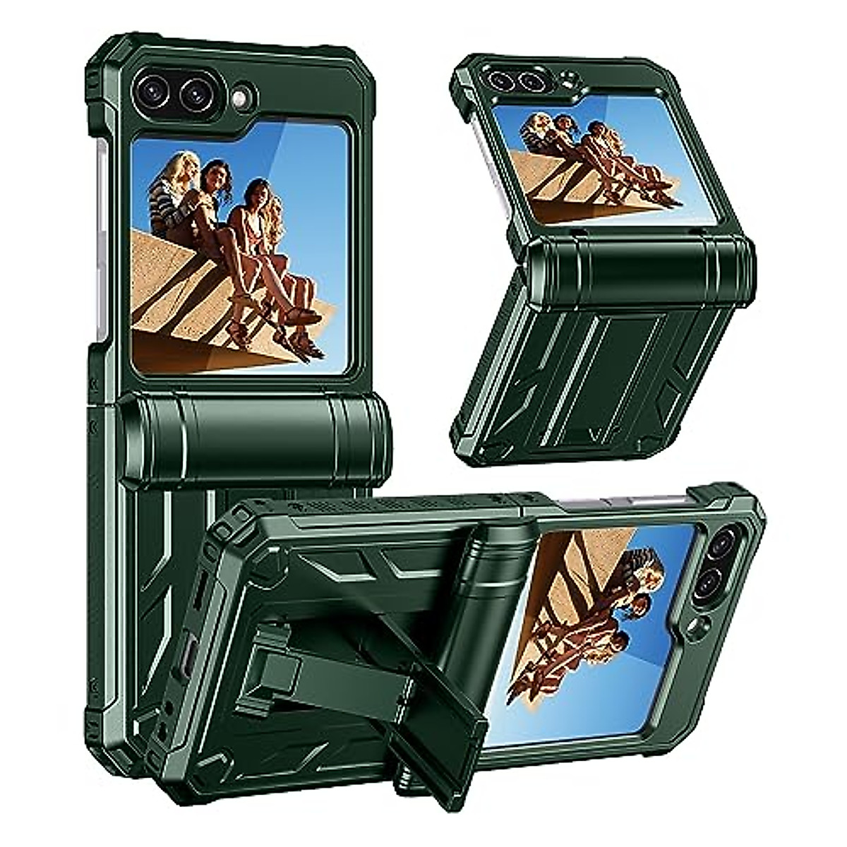 LONTECT for Galaxy Z-Flip 5 5G Case Shockproof Military Grade Protection Heavy Duty Case with Foldable Kickstand&Hinge Protection Rugged Drop Protective Cover Case for Samsung Galaxy Z Flip 5,Green