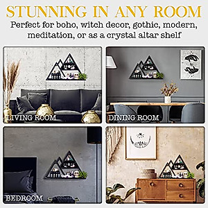 Crystal Display Shelf for Stones, Oils, Plants & Trinkets - Stylish Crystal Shelf Display Holder, Pre-Assembled Mountain Shelf Witchy Room Decor & Moon Phase Design - Stable Wall or Surface Placement