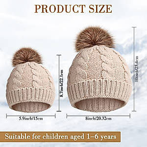 3 Pcs Parent Child Hat Knitted Baby Beanie Mother Daughter Hat Warm Knit Hat Pom Pom Parent Baby Beanie Hats for Winter (Beige)