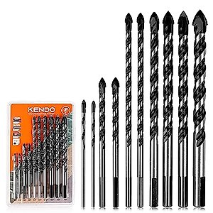 KENDO 10PCS Multi-Purpose Masonry Drill Bits Set,1/8 to 1/2" Concrete Drill Bit Set,Carbide Tipped for Glass, Tile, Plastic, Cement, Concrete, Granite, Wall, Iron Sheet, Brick, Wood etc