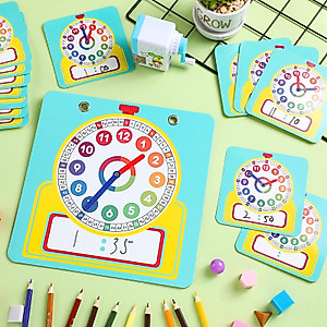 Junkin 25 Pcs Teaching Clock Kit, Clocks Practice Clocks for Kids Learning Time with Erasable Surface for Home School Classroom Supplies (Vivid Style)