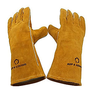 KOP&WDHOM Welding Gloves 14" Heavy Duty Gloves for Heat & Wear Resistant Lined Premium Leather&Fireproof Stitching Heat Resistant for Fireplace/Welders/BBQ/Gardening Stuff Gloves