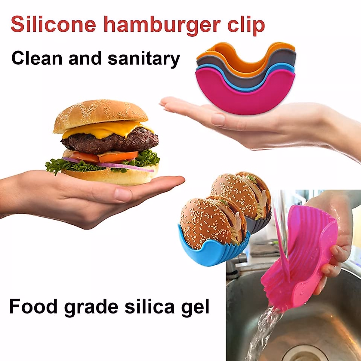 Burger Holder Take It 4 Pack Retractile Retractable Reusable Hamburger Sandwich Burger Holders | Hygienic Silicone Holder | No Mess Container | Burger Holder