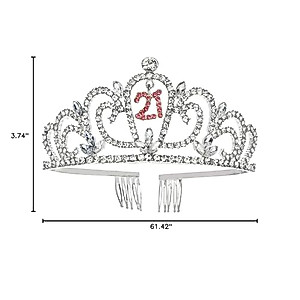 Juvale 21st Birthday Sash and Crown Set for Her, Finally 21 Hot Pink Reflective Sash, Rhinestone Tiara