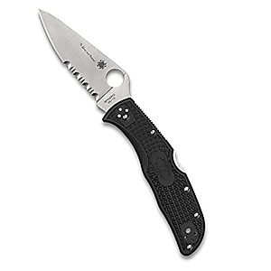 Spyderco Endela Lightweight Knife with Flat Ground Steel Blade and Tunnel to Towers Black FRN Handle - CombinationEdge - C243FPSBKBL