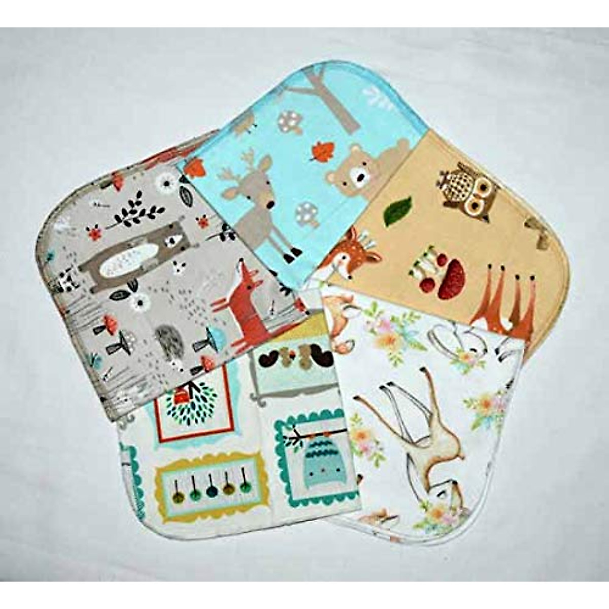 Sweet Woodland Animals 1 Ply 12x12 Inches Set of 5 Printed Flannel Paperless Towels